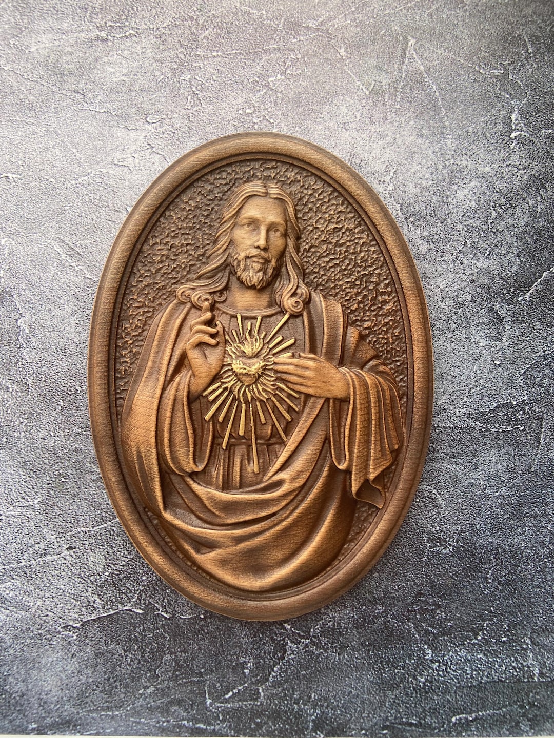 Sacred Heart of Jesus Wooden Relief Plaque - Catholic Christian Decor ...