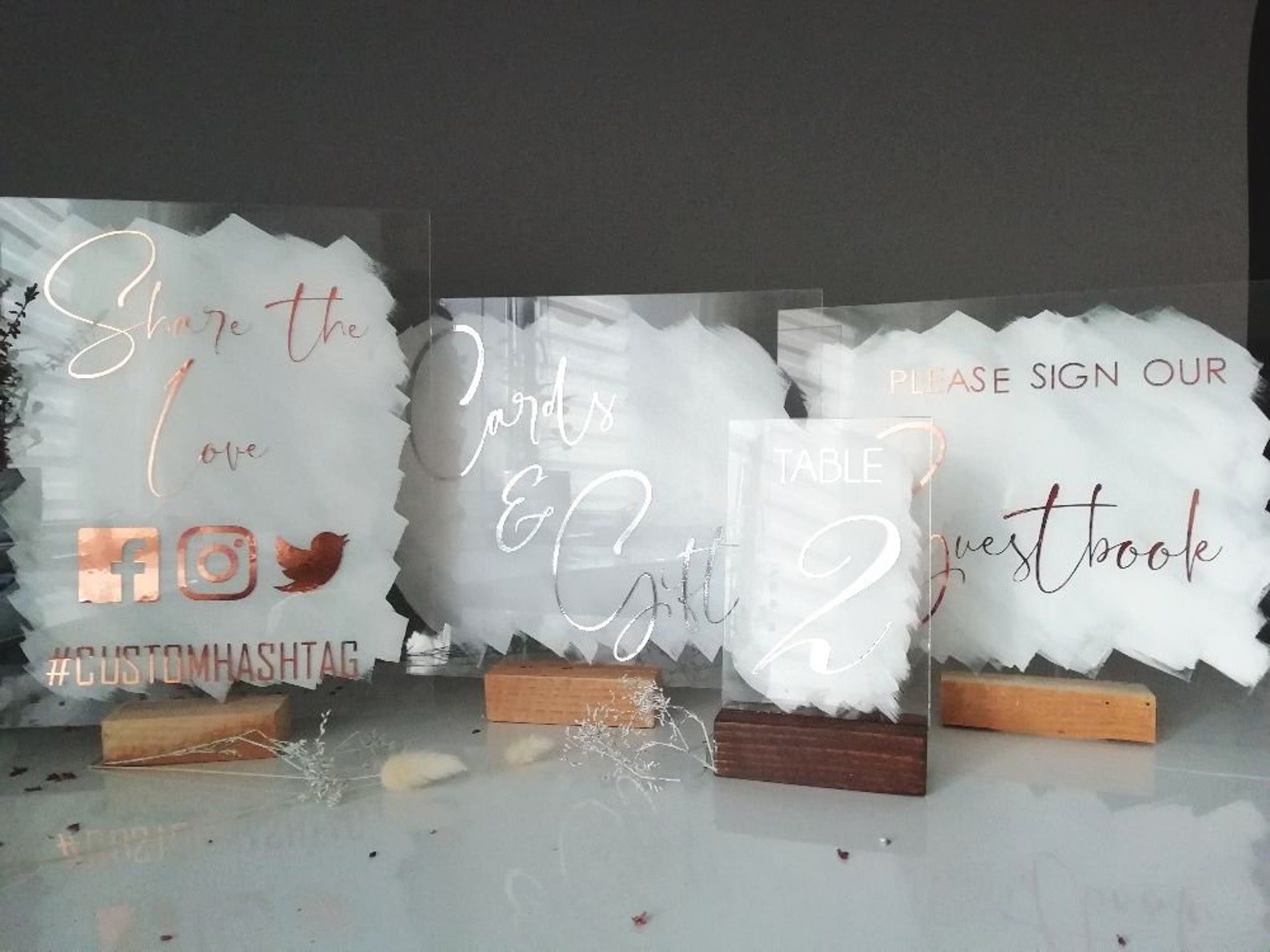 Acrylic Wedding Bundle Clear Glass Table Signs Painted Back - Etsy