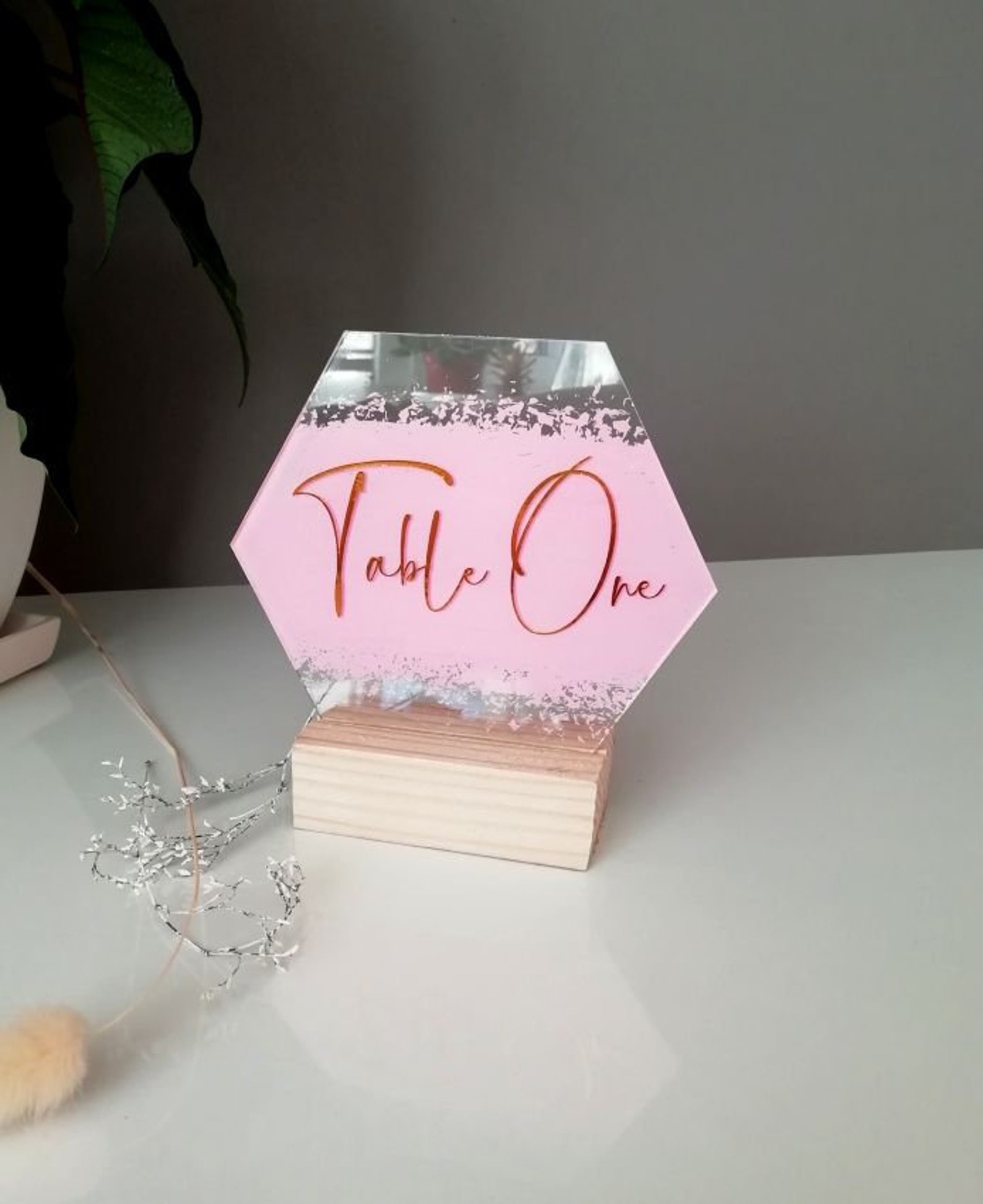 Geometric Table Numbers Sign Clear Glass Modern Painted Back | Etsy