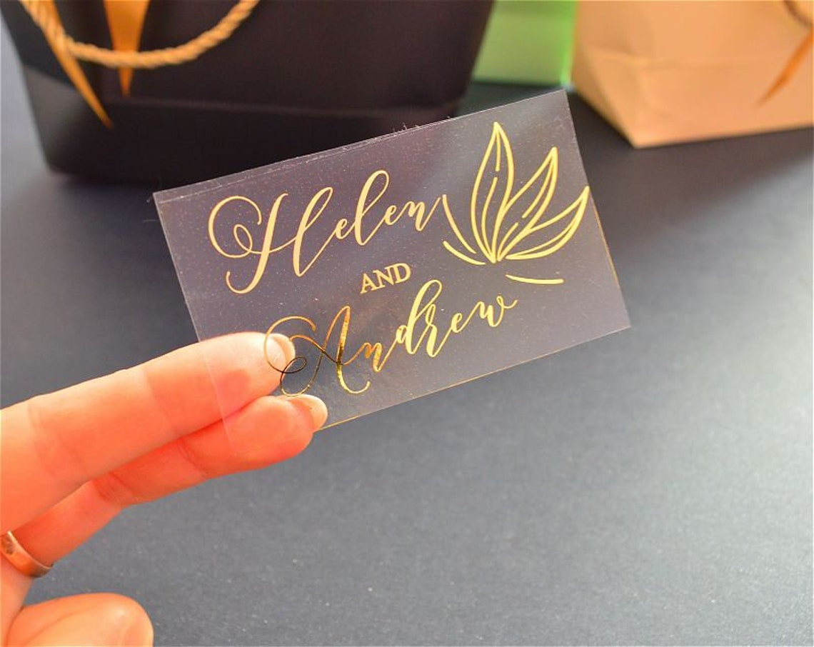 Personalised Clear Wedding Stickers Gold Foil Wedding Gift Bag | Etsy