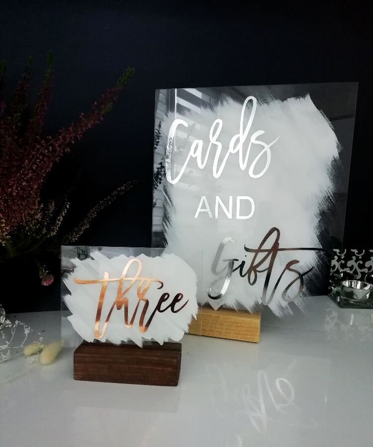 Wedding Acrylic Clear Glass Table Signs Painted Back with | Etsy