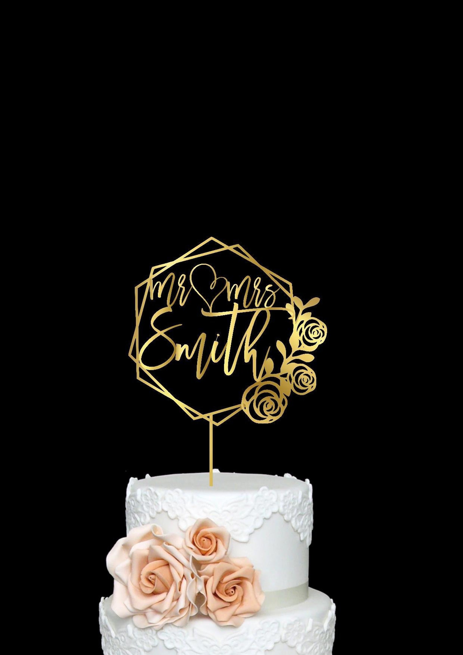 Geometric Cake Topper Wedding Custom Mr and Mrs Cake Topper With Last ...