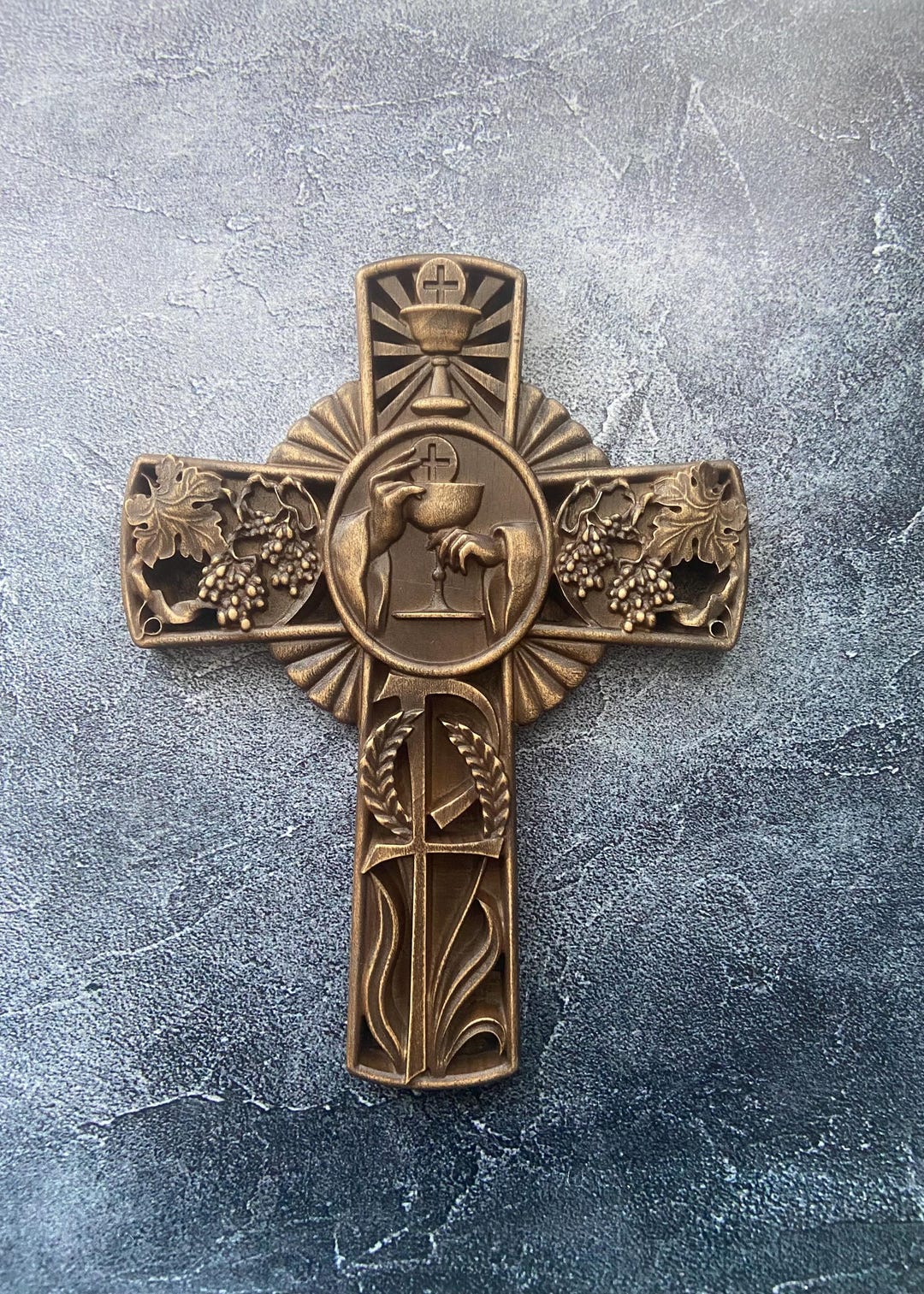 First Communion Wall Cross Eucharist Symbol Wooden Cross With Chalice ...