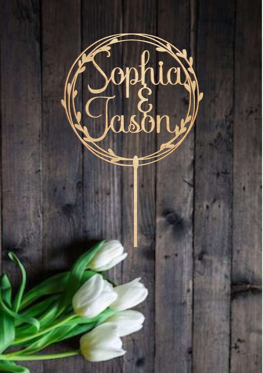 Customized Names Cake Topper for Wedding in Wreath Personalized ...