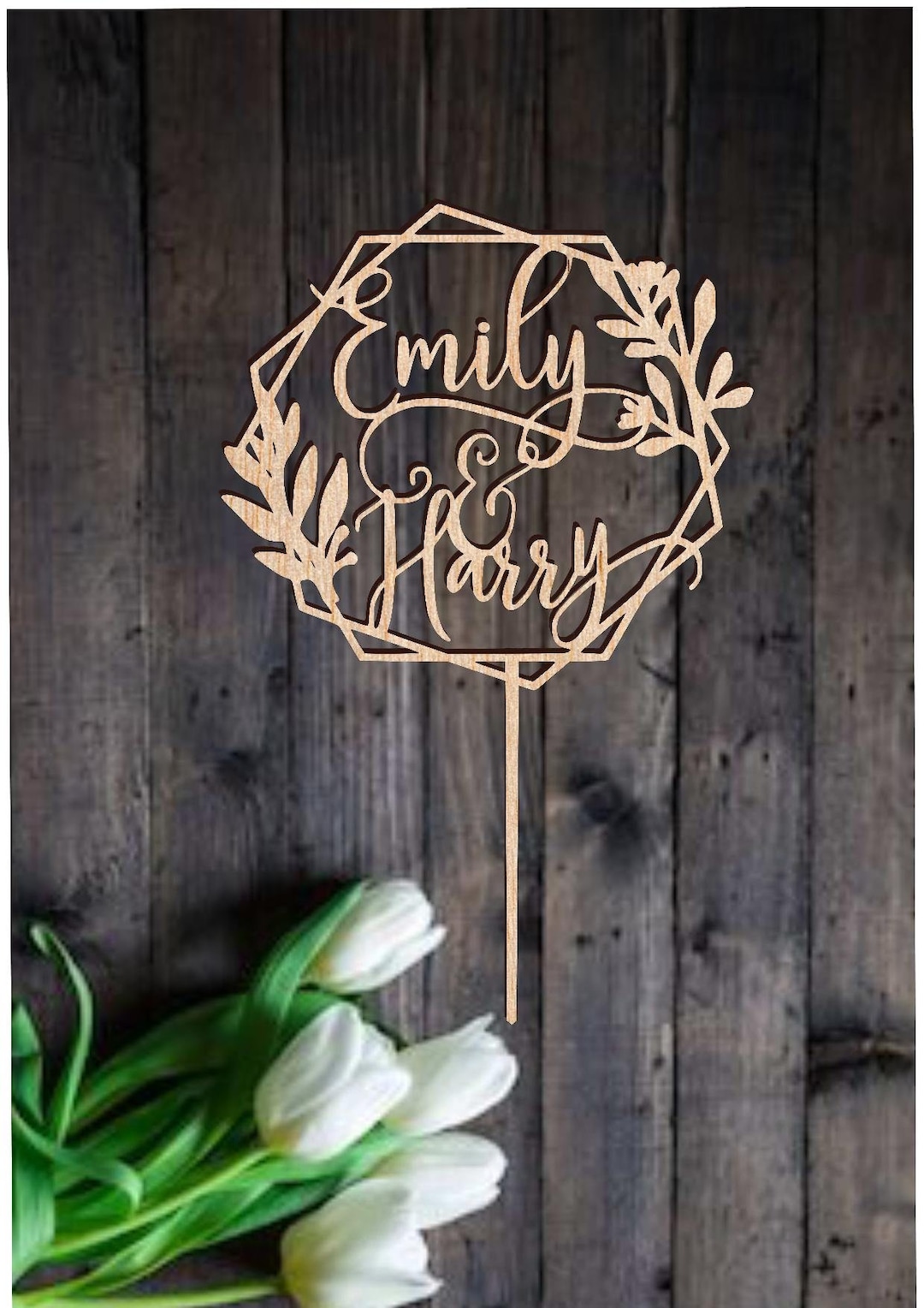 Personalized Names Wedding Cake Topper Geometric Custom Unique First ...