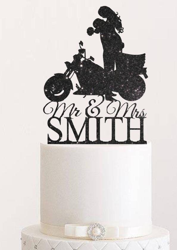 Motorcycle Wedding Cake Topper Bride and Groom On Motorcycle | Etsy