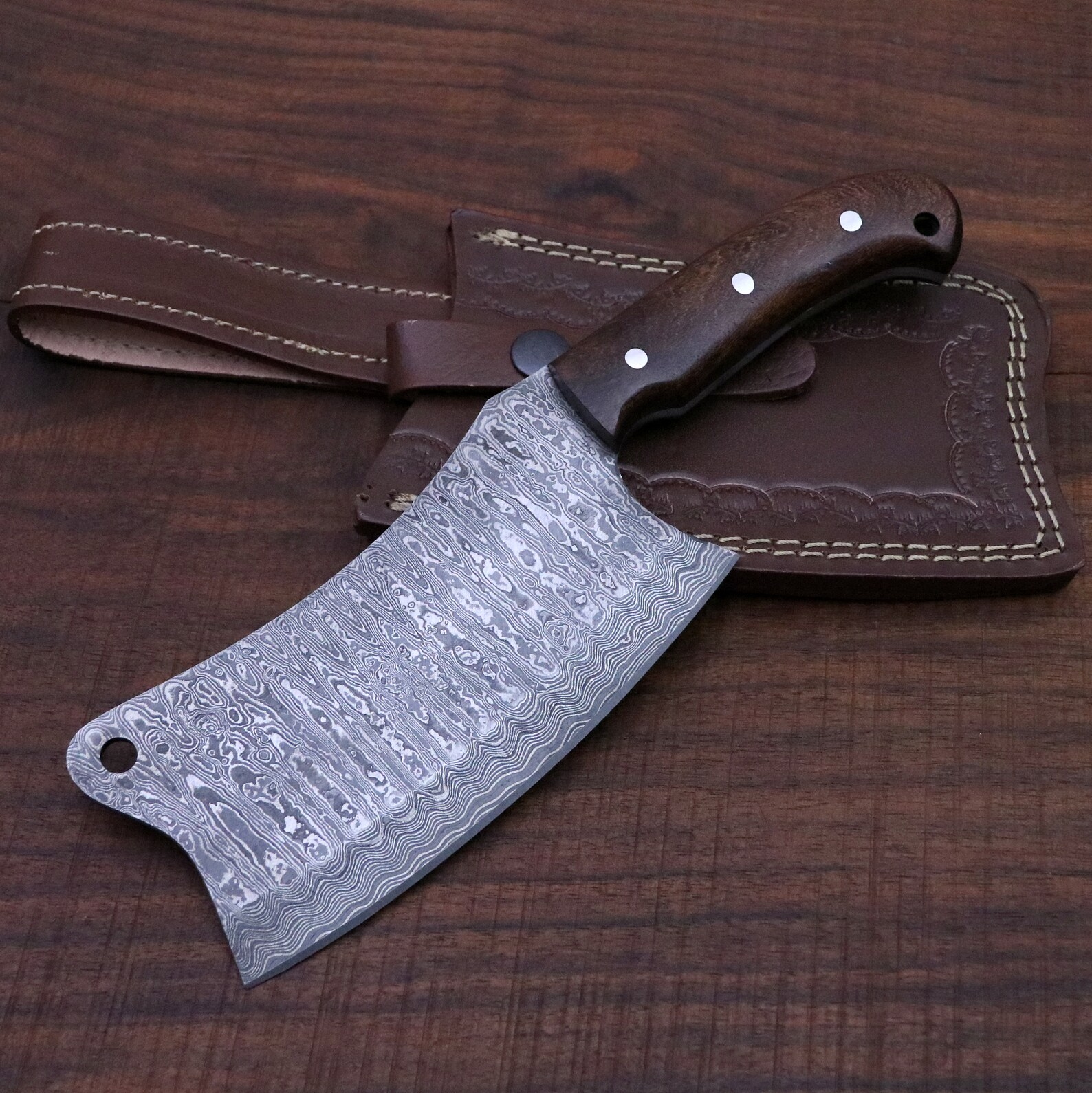 Handmade Damascus Cleaver With Walnut Wood Handle. Hunting - Etsy