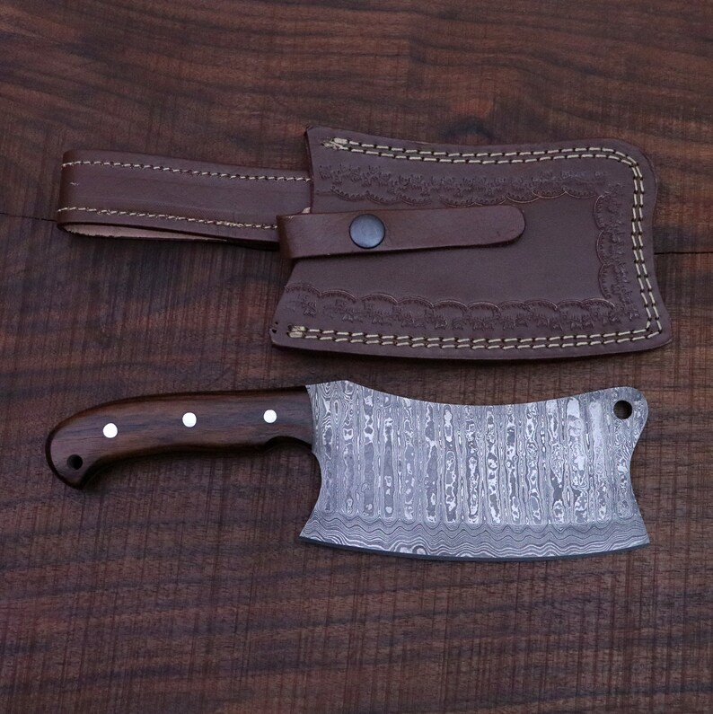 Handmade Damascus Cleaver With Walnut Wood Handle. Hunting - Etsy
