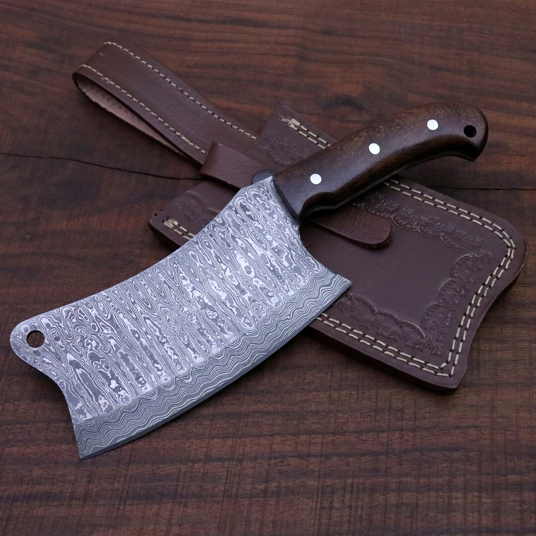 Handmade Damascus Cleaver With Walnut Wood Handle. Hunting - Etsy