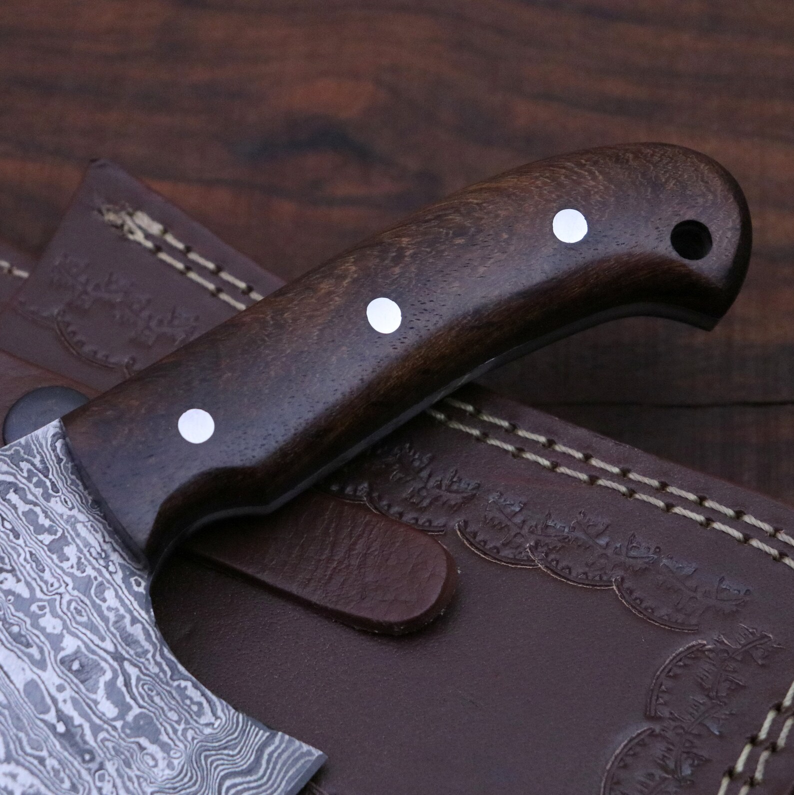 Handmade Damascus Cleaver With Walnut Wood Handle. Hunting - Etsy