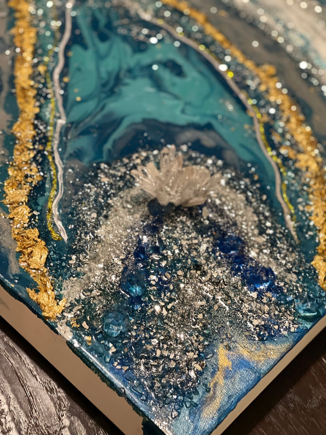 Extra Large Resin Art Blue Silver Gold Resin Art Pour Art - Etsy