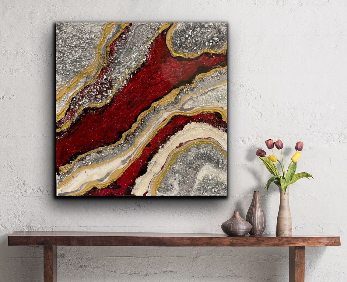 Goede Art, Red Resin Art, Resin Decor, Wall Art, Decorative Geode ...