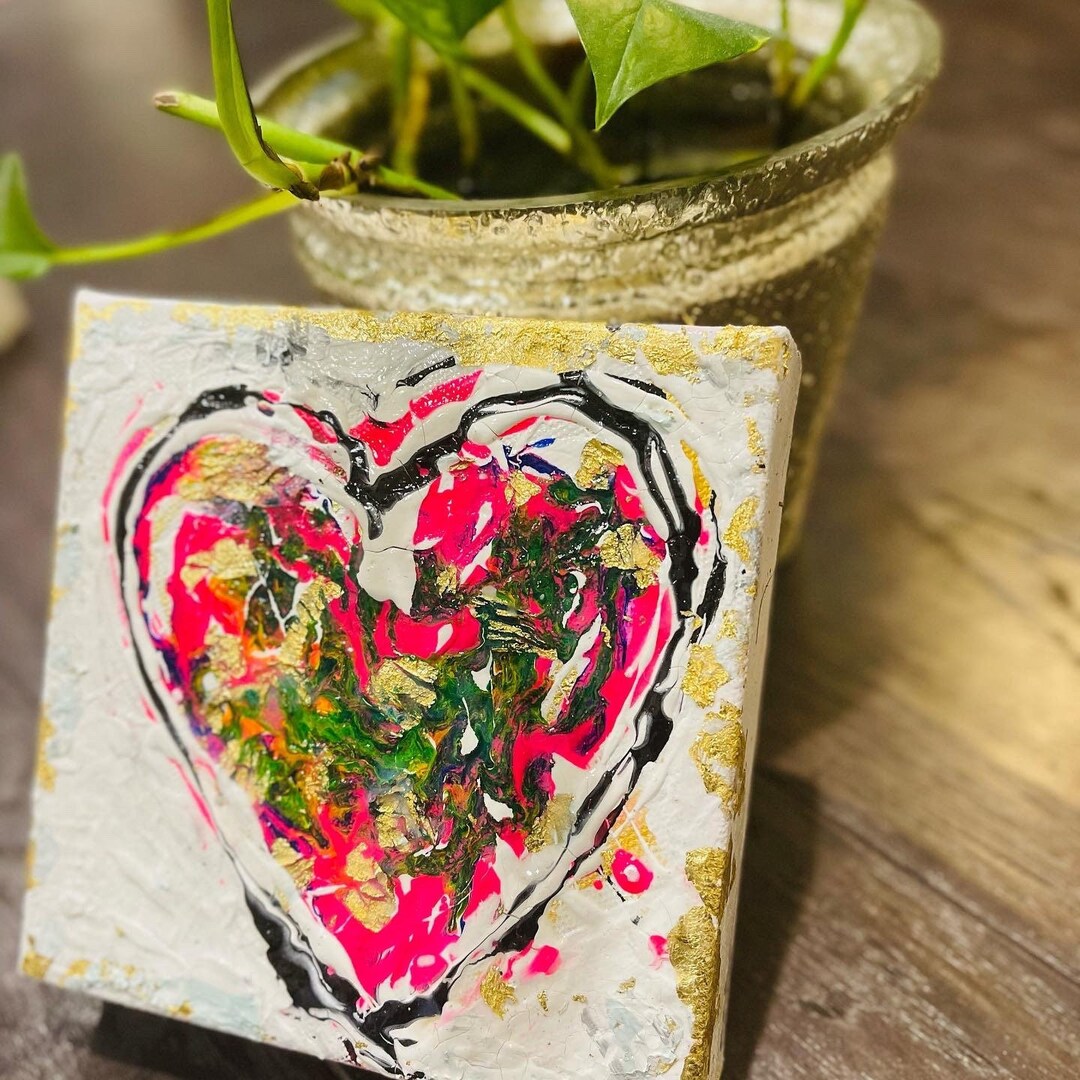 Colorful Heart Painting, Heart Gift, Valentines Gift, Heart Art ...