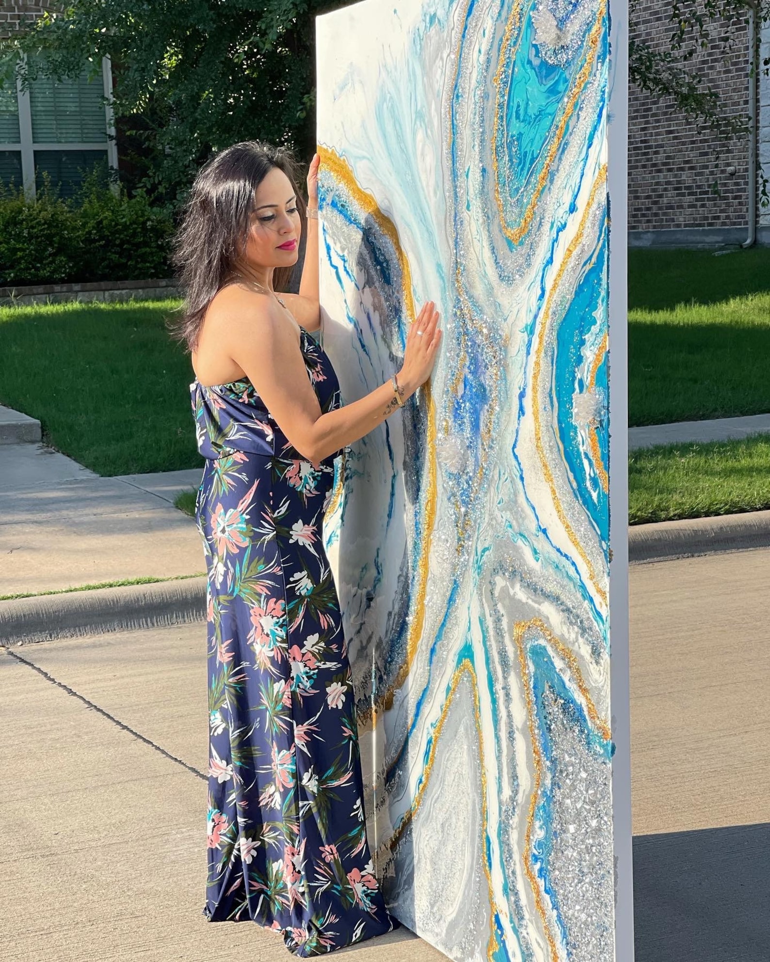 Extra Large Resin Art Blue Silver Gold Resin Art Pour Art - Etsy