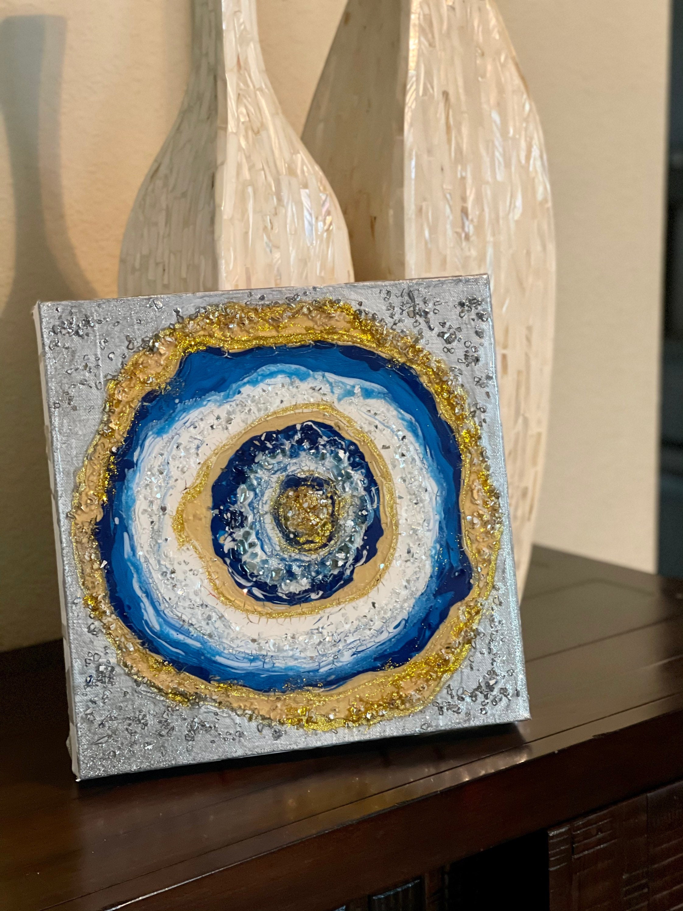 Evil Eye Art, Geode Evil Eye Paintng, Resin Art, Geode Blue Art ...