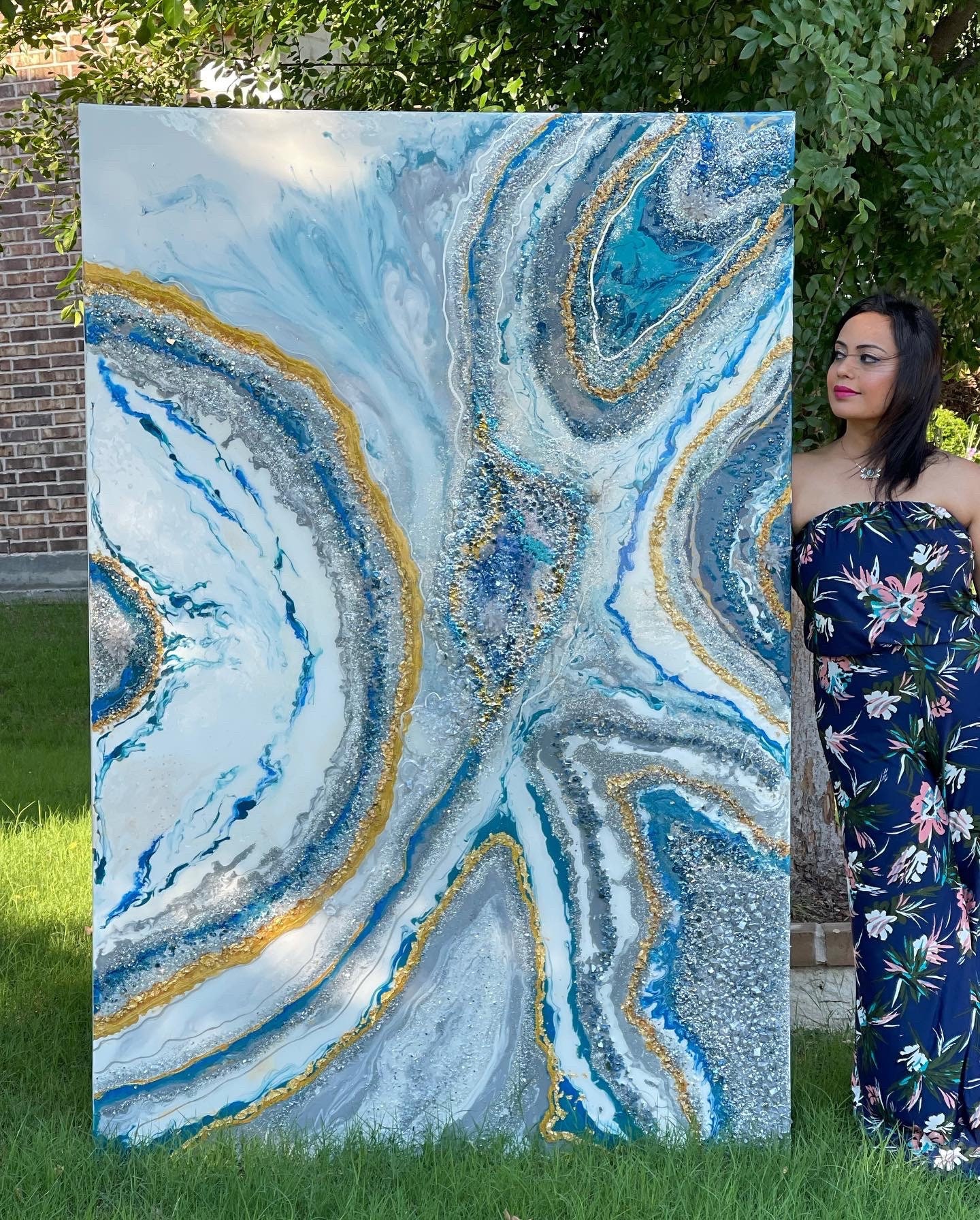 Extra Large Resin Art Blue Silver Gold Resin Art Pour Art - Etsy