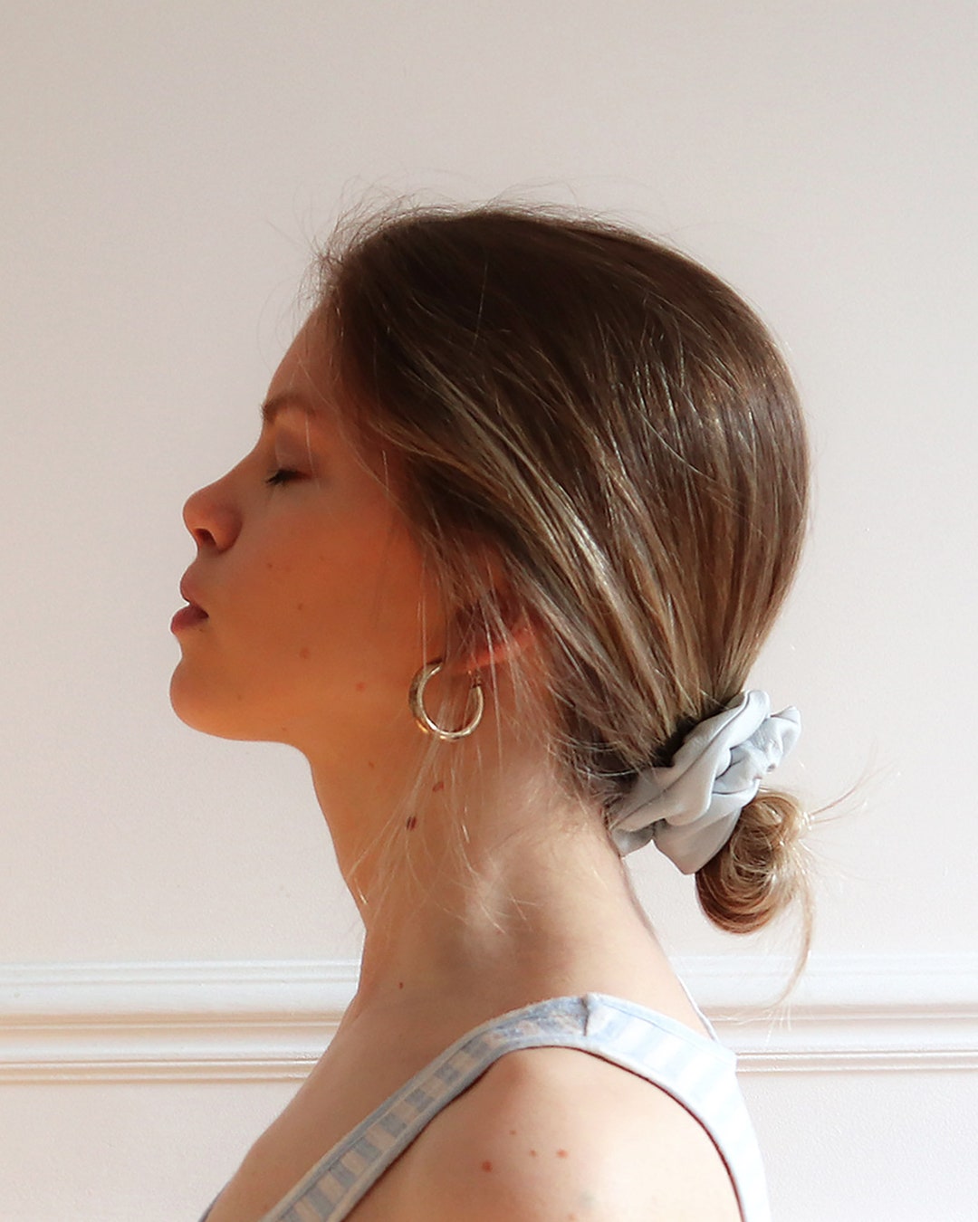 Vegan Leather Scrunchie / Grey Hair Accessory / Faux Leather Scrunchie ...