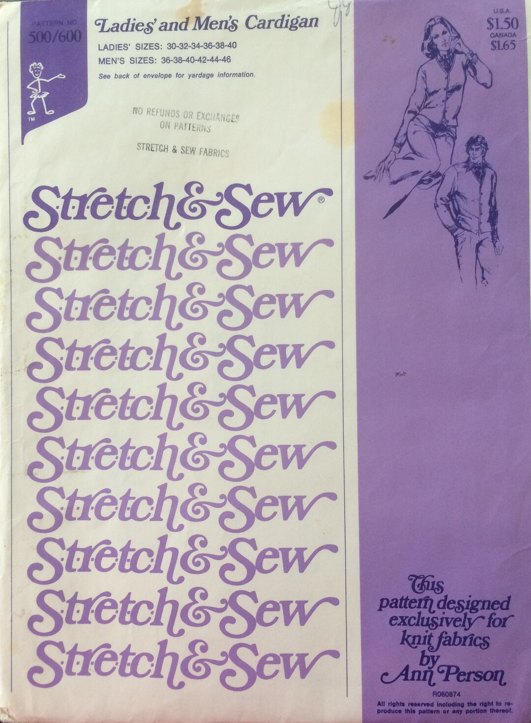 Stretch & Sew by Ann Person, Pattern No 500/600, Vintage Sewing Pattern ...