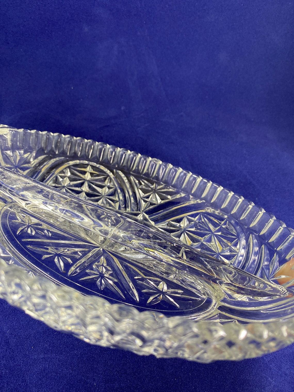 Vintage Cut Glass Relish Tray With Divider Perfect For Etsy