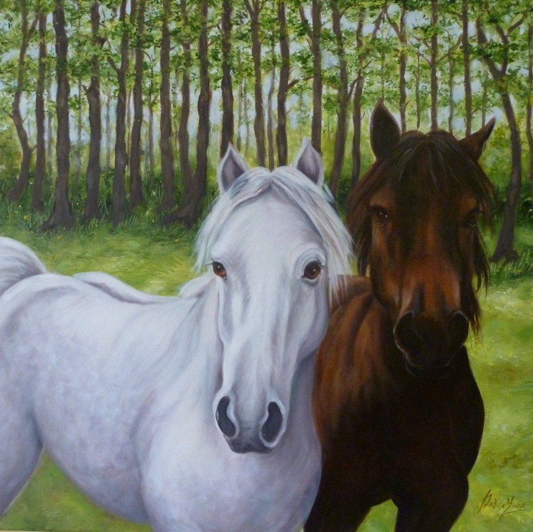 Forest Ponies, Original Oil Painting of Horses, Animal Art, Ready to ...