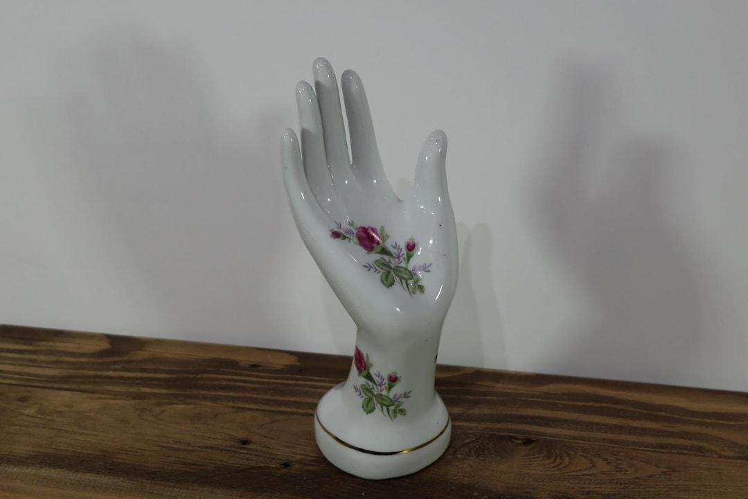 Vintage Porcelain Lady's Hand Figurine With Hand Painted Floral Designs ...