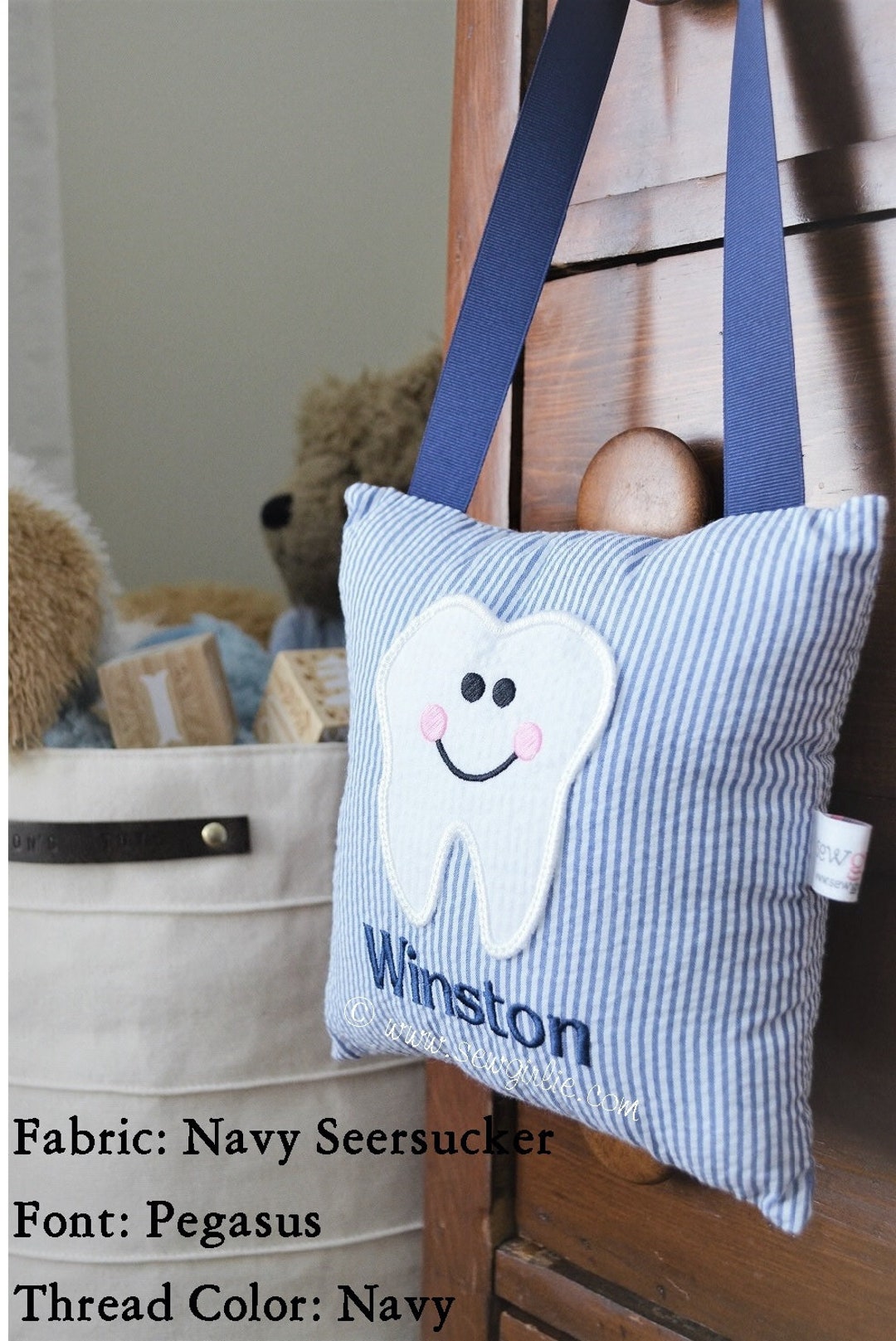 Personalized Monogrammed Seersucker Tooth Fairy Pocket Pillow/ Tooth ...