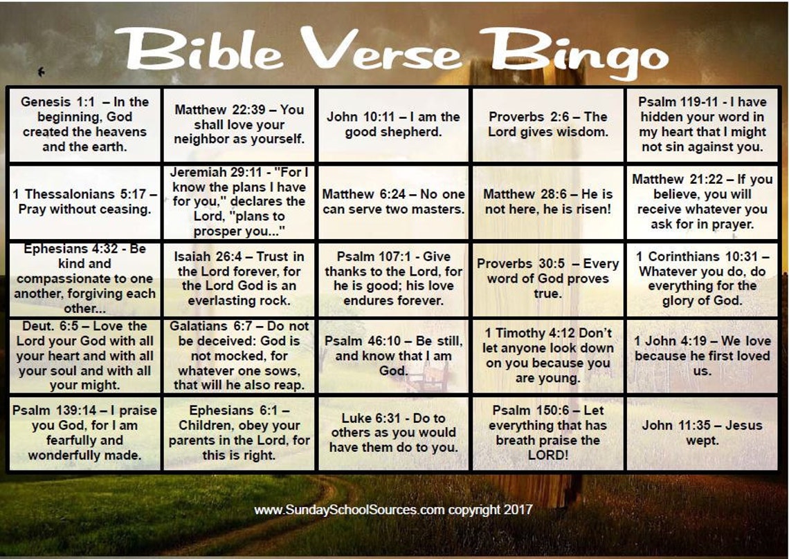 Bible Verse Bingo - 36 Printable Cards - Etsy