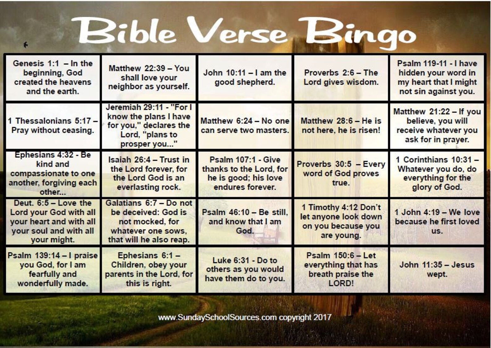 Bible Verse Bingo - 36 Printable Cards - Etsy