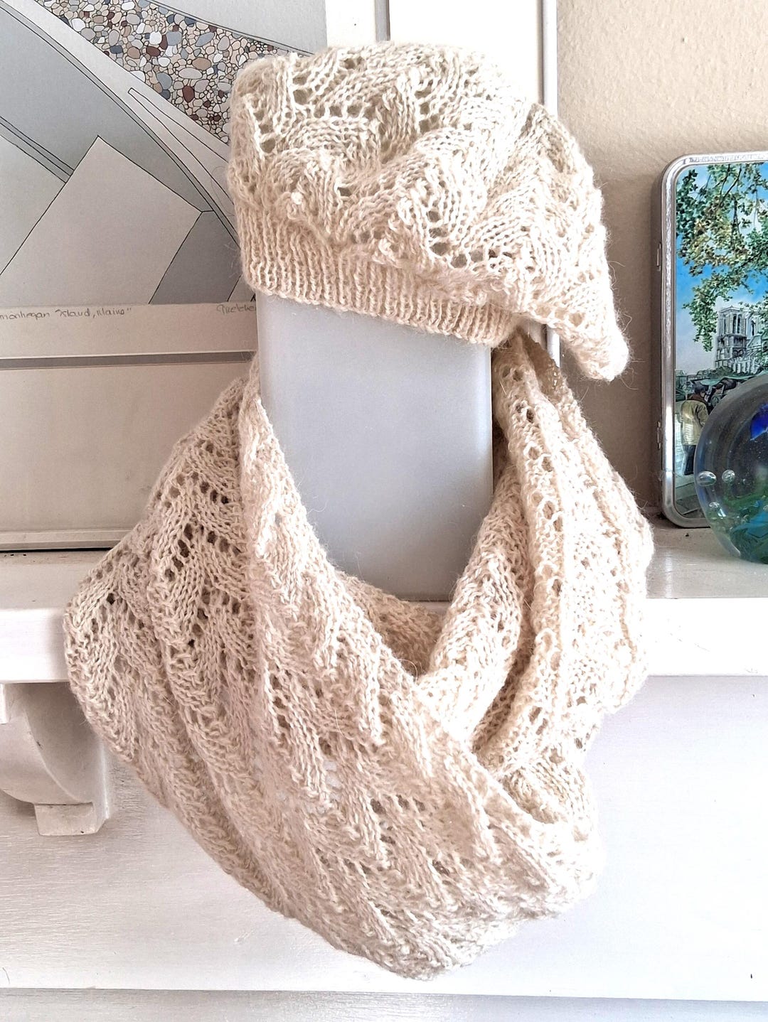 Handknit Lace Cap and Scarf Set - Etsy