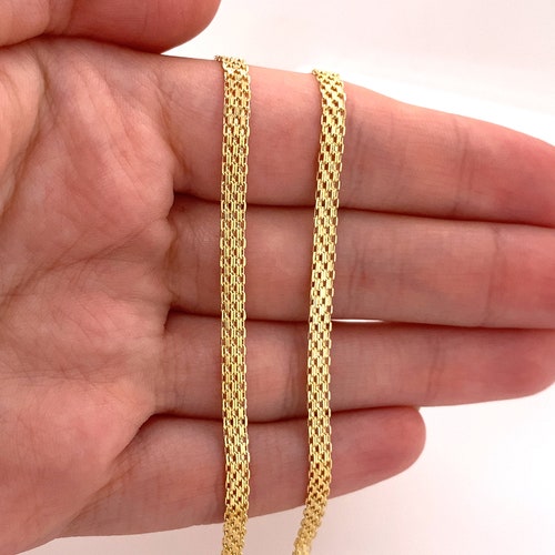 4mm Bismark Chain Necklace Solid 14k Gold Reflexions Mesh - Etsy