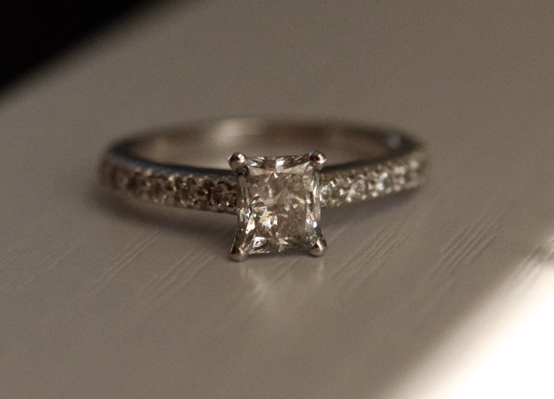14K Solid White Gold Princess Square Cut Natural Diamond Ring - Etsy