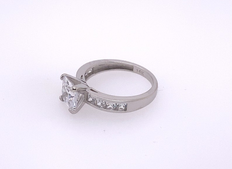 Princess Cut Channel Set Created Diamond Engagement Ring 14K - Etsy