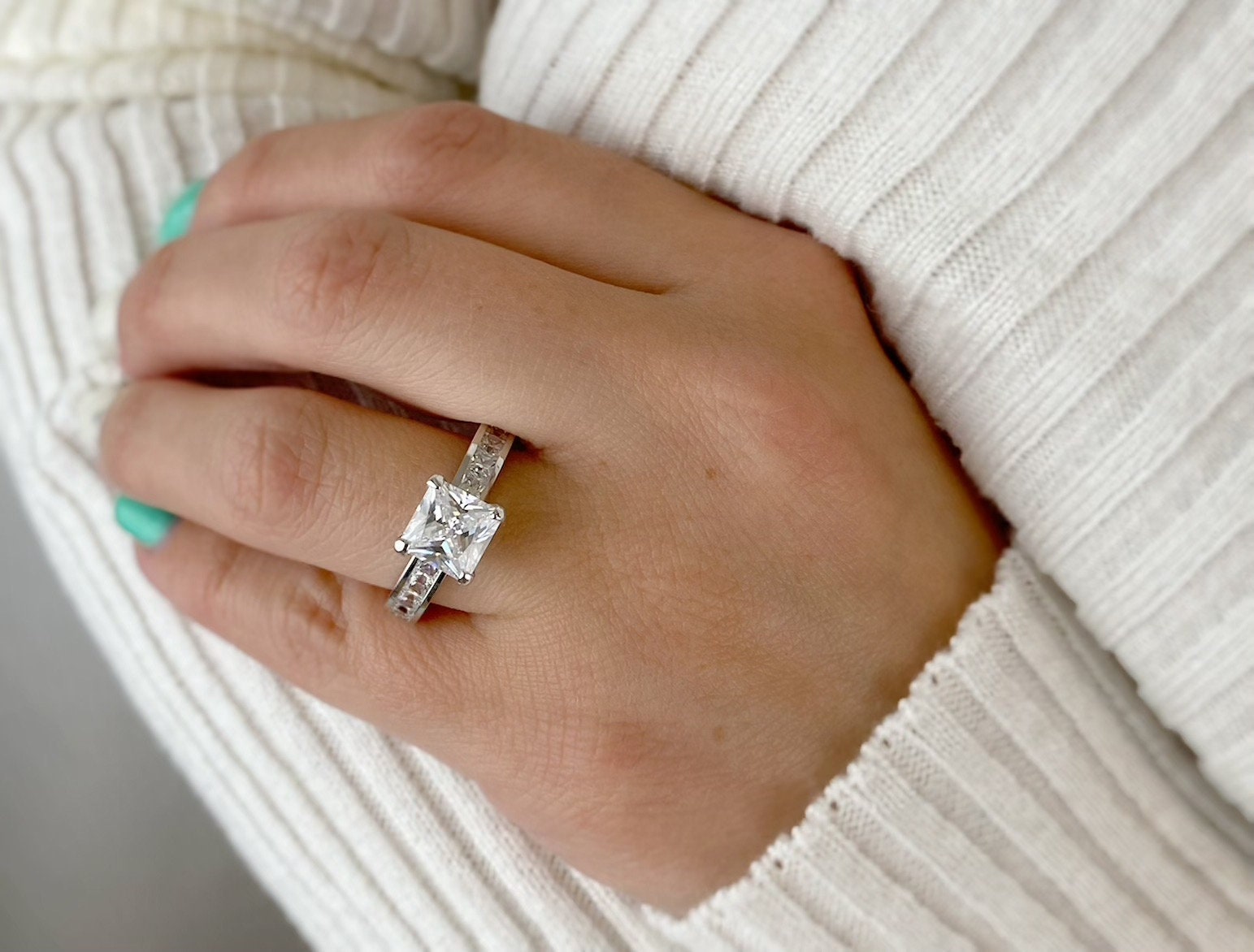 Princess Cut Channel Set Created Diamond Engagement Ring 14K | Etsy