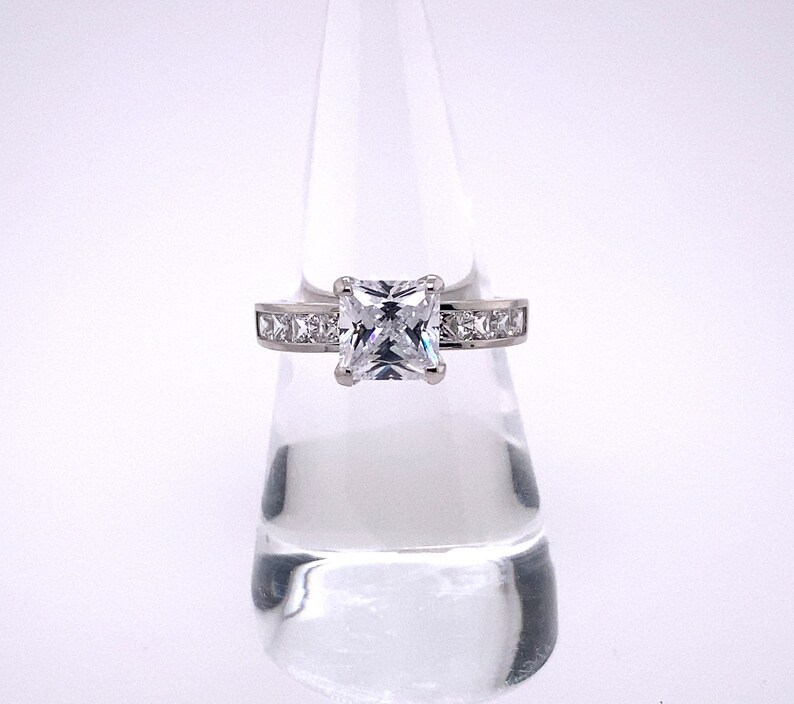 Princess Cut Channel Set Created Diamond Engagement Ring 14K - Etsy