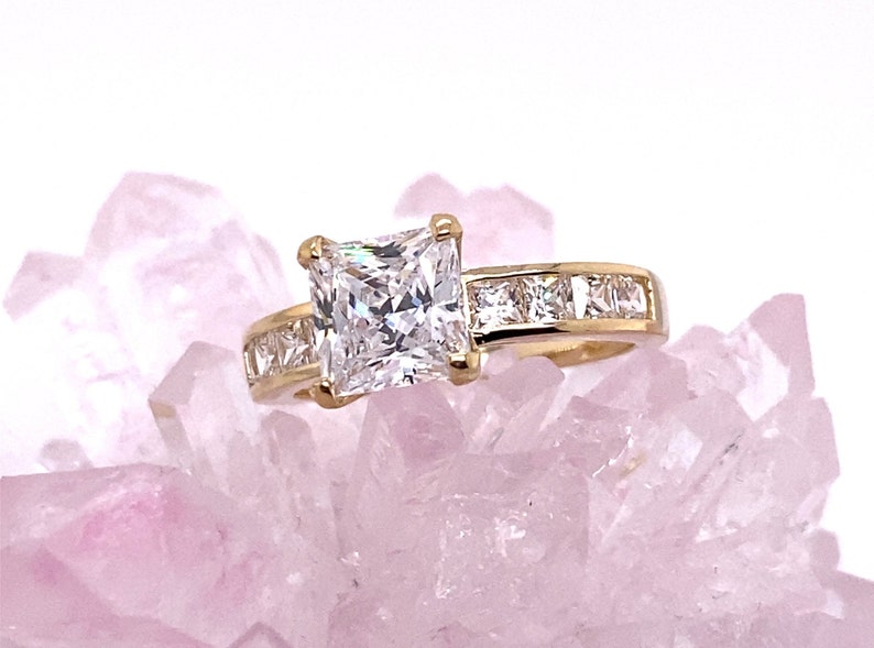 Princess Cut Channel Set Created Diamond Engagement Ring 14K - Etsy