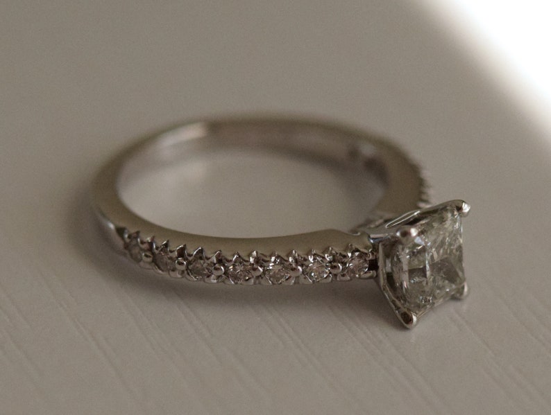 14K Solid White Gold Princess Square Cut Natural Diamond Ring - Etsy