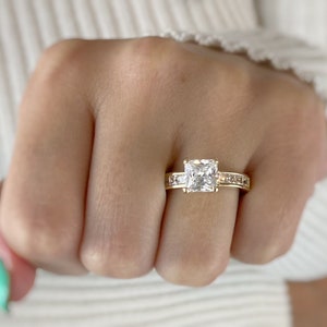 Princess Cut Channel Set Created Diamond Engagement Ring 14K - Etsy