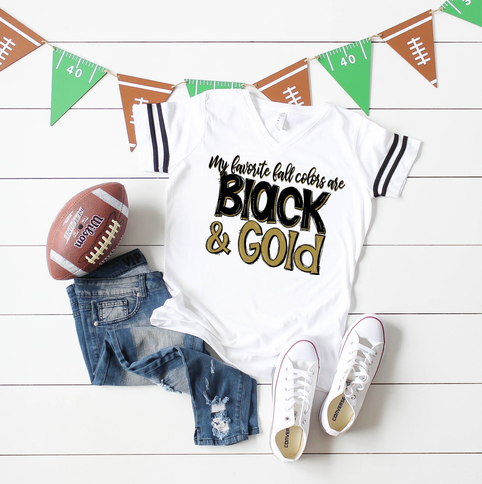 Ladies Football Shirt, Fall Football Shirt, Black and Gold Shirt ...