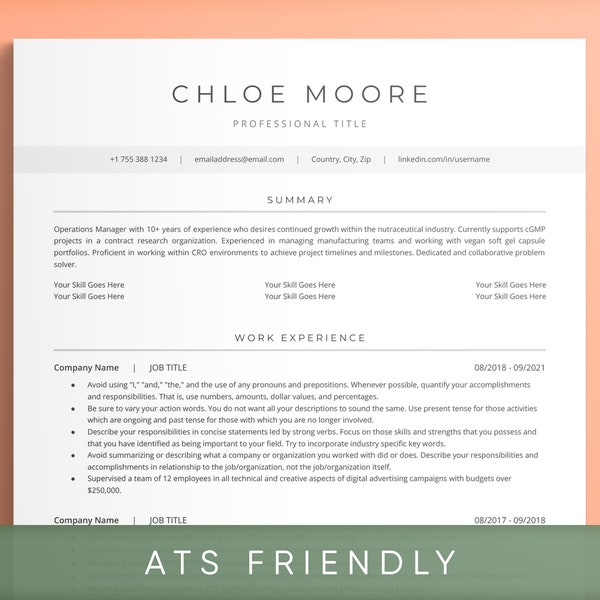 Ats Google Docs Resume Template - Etsy