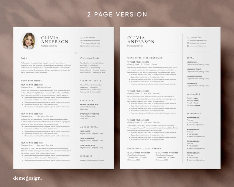 2023 Clean Resume Template With Photo for Microsoft Word & Pages mac ...