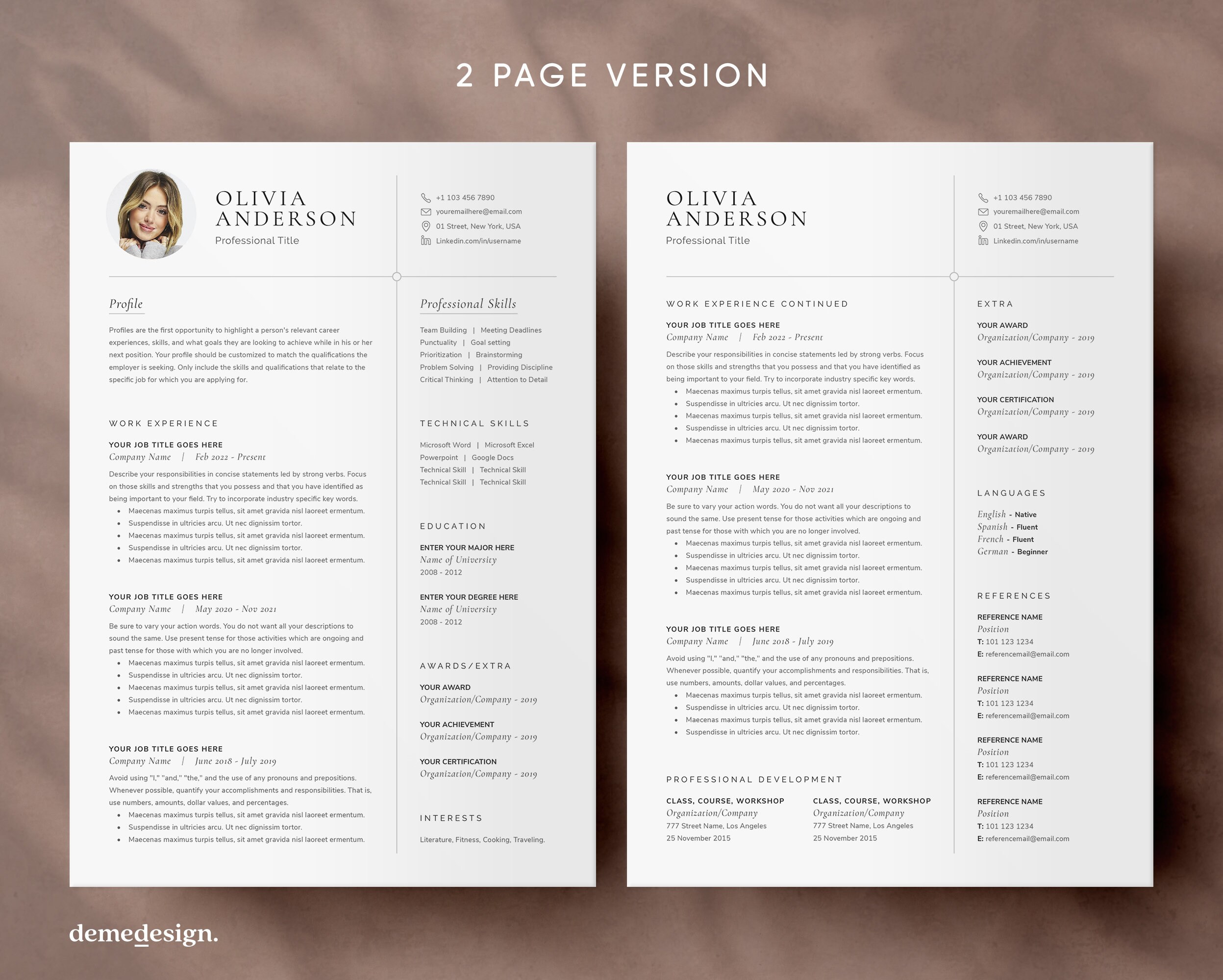 2023 Clean Resume Template With Photo for Microsoft Word & Pages mac ...