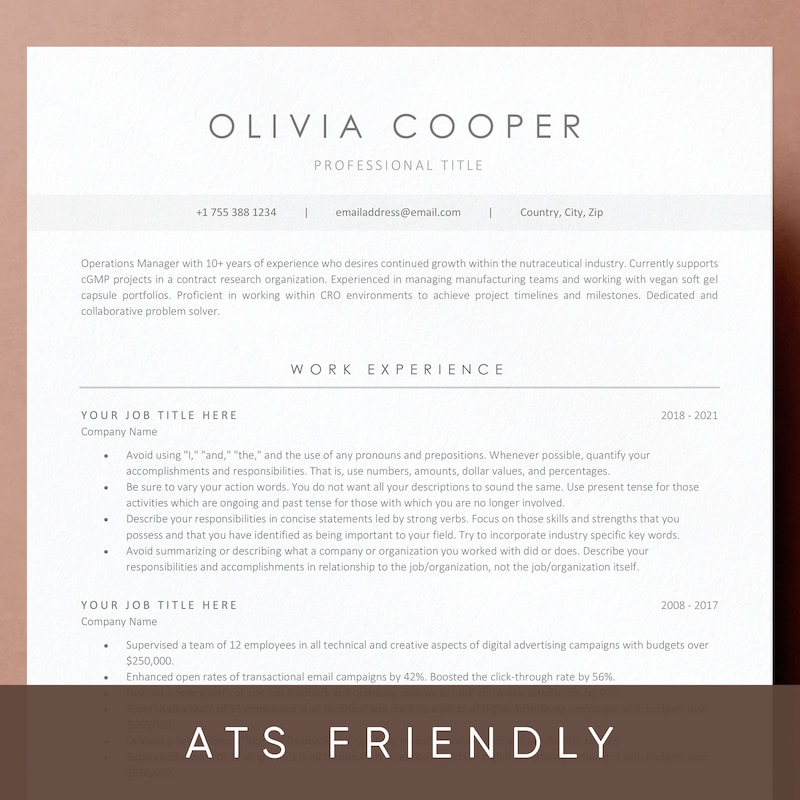 Resume Ai Word Template - Etsy