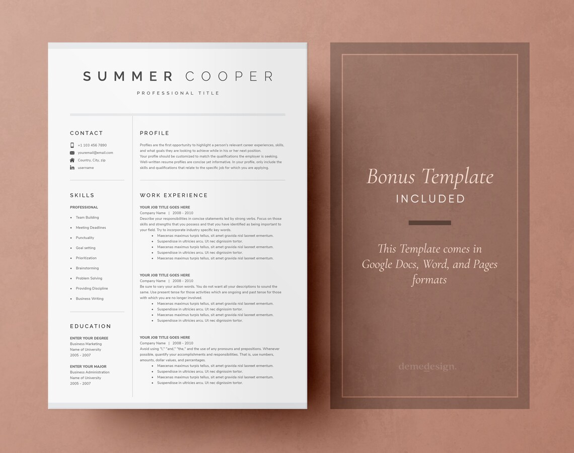 Clean Modern Resume Template 4 Page CV Template Cover - Etsy