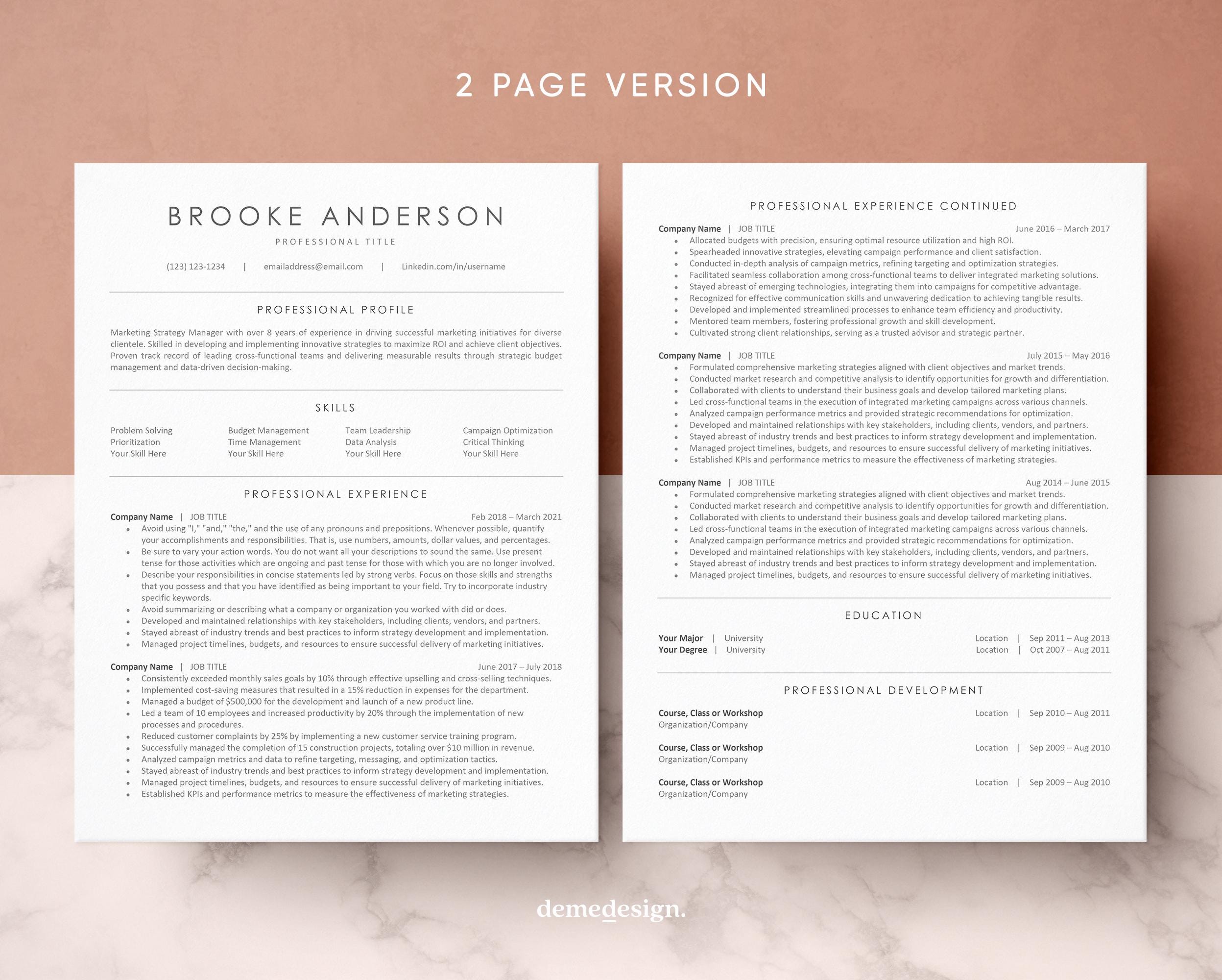 ATS Resume Template: CV, Cover Letter & References (digital Download ...