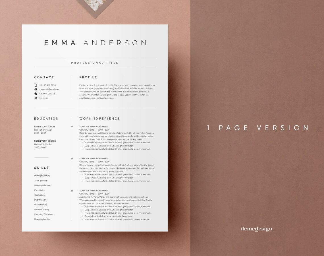 Clean Modern Resume Template 4 Page CV Template Cover - Etsy