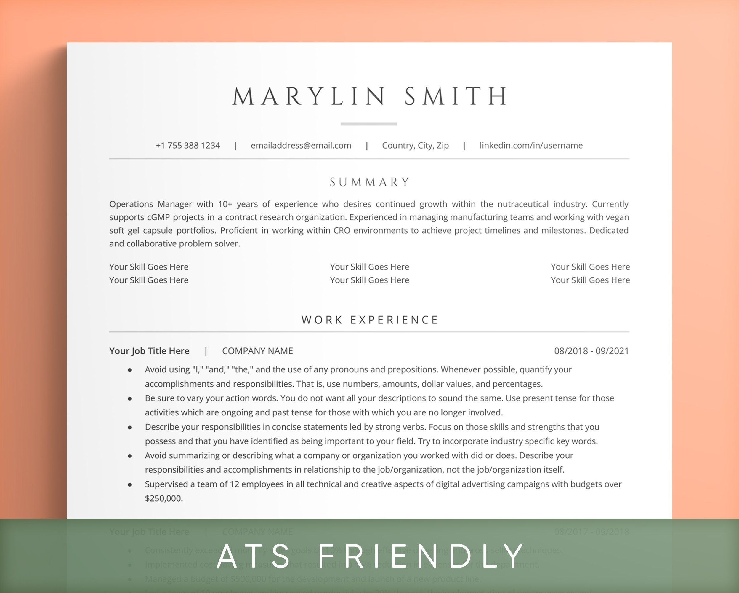 ATS Friendly Template for Google Docs and Microsoft Word, Cover Letter ...