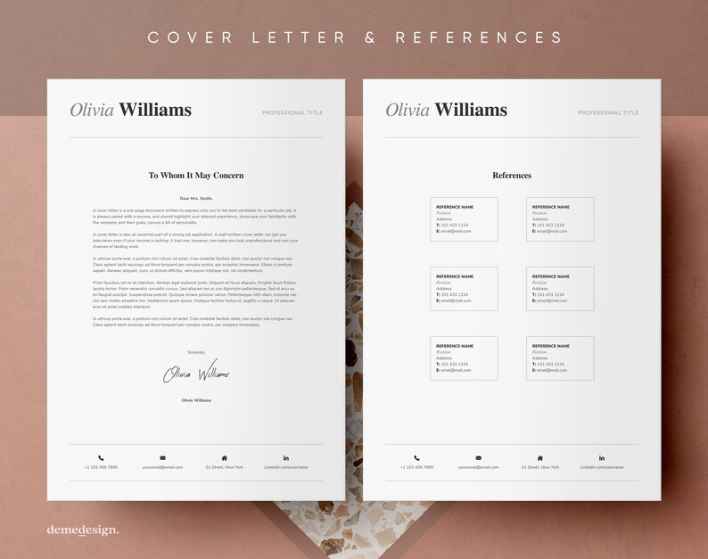 One Page Resume Template Word CV Template Cover Letter References for ...