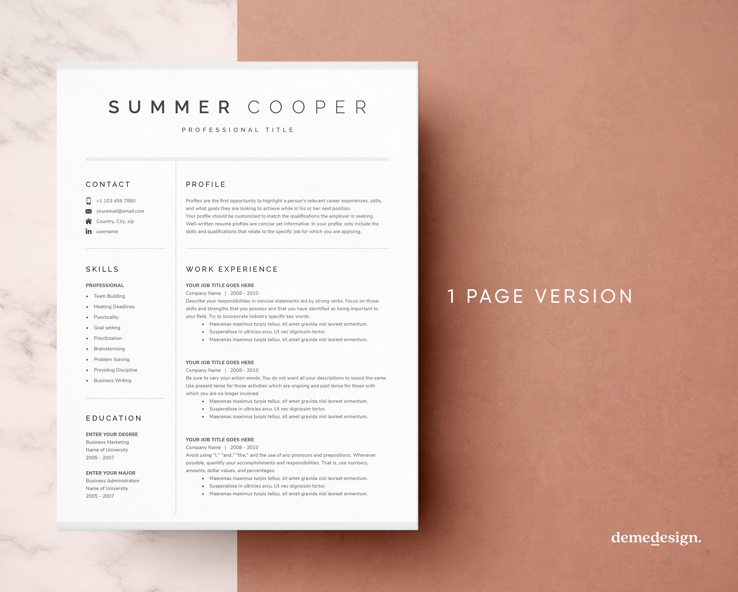 Modern Resume Template for Google Docs, Microsoft Word, Mac Pages | CV ...