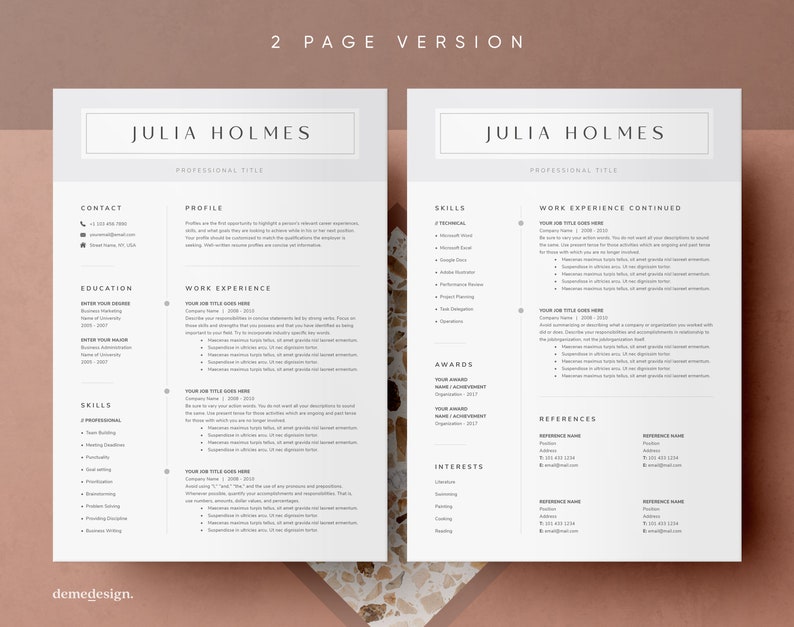 Resume Template Word CV Template Cover Letter References for MS Word ...
