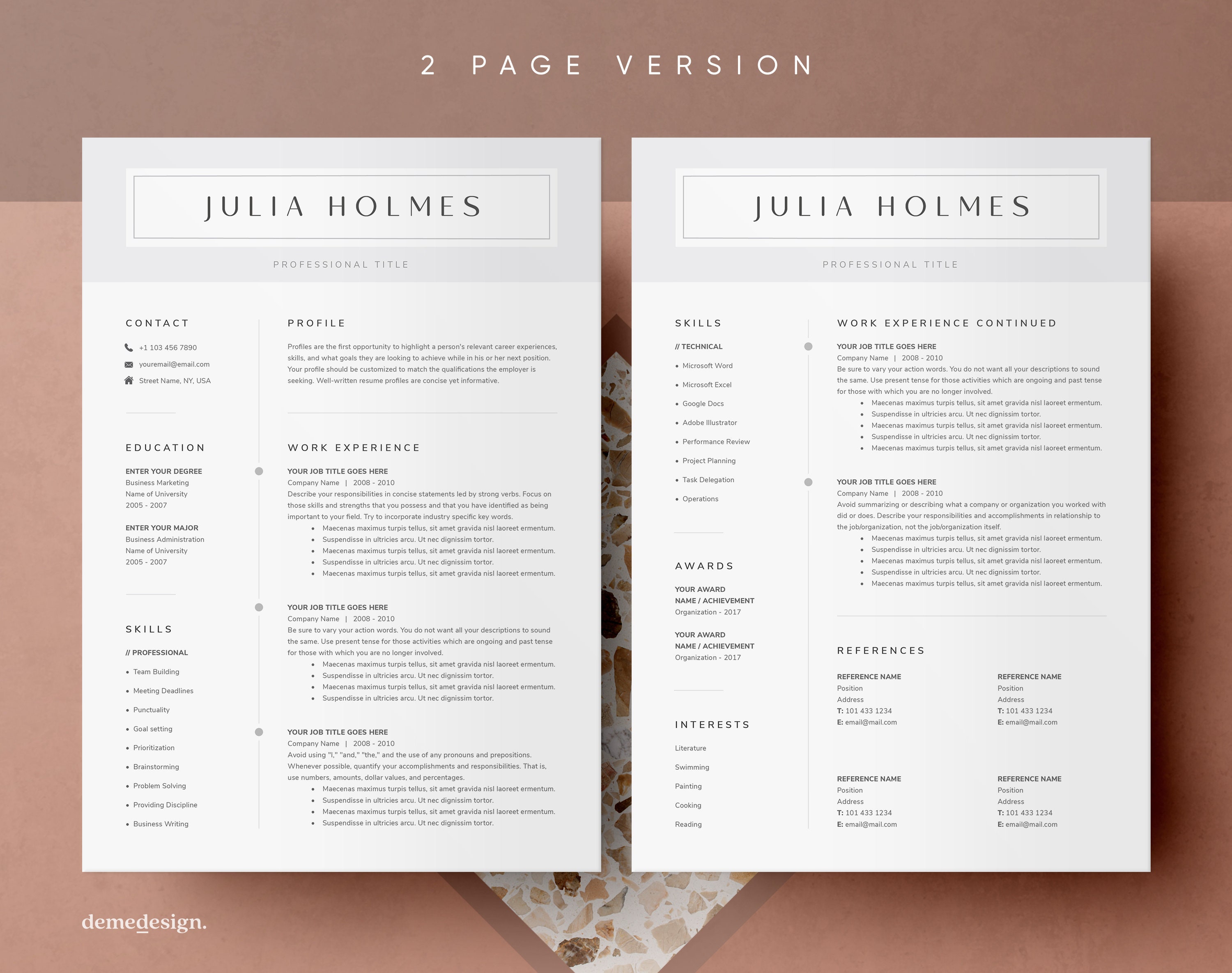 Resume Template Word CV Template Cover Letter References for MS Word ...